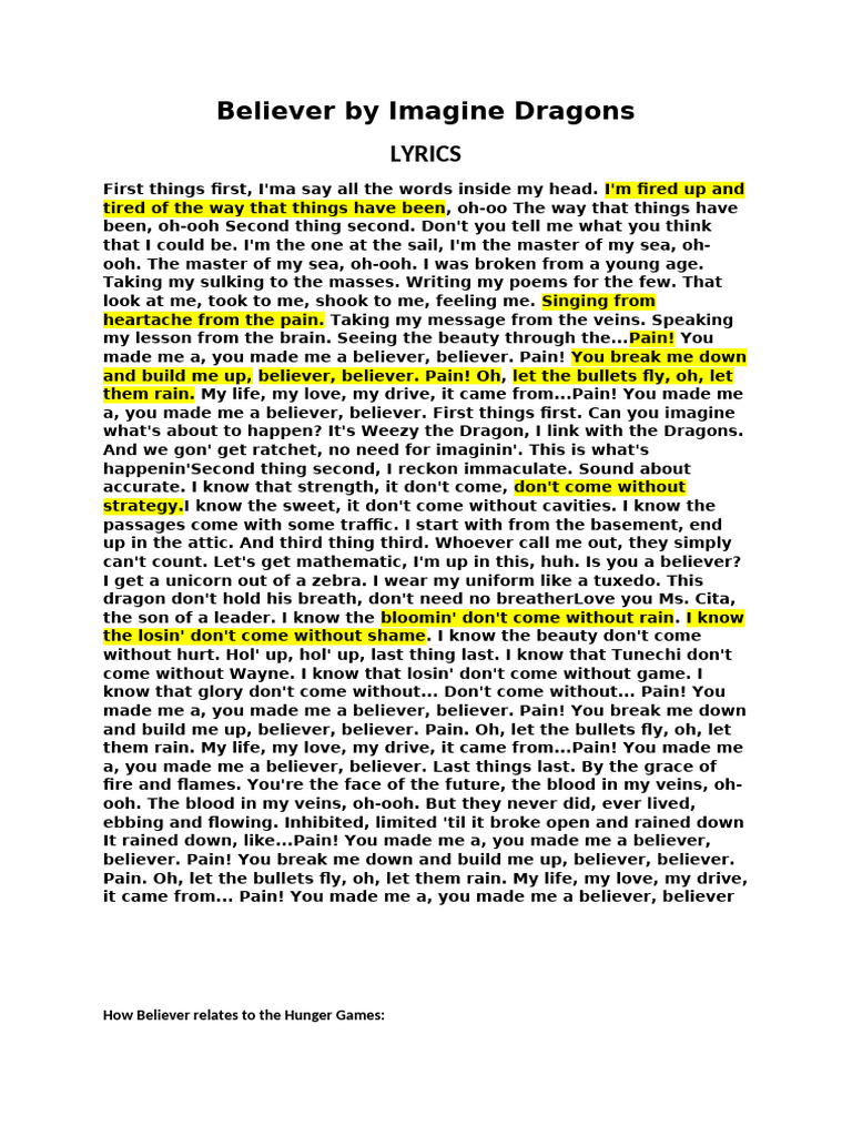 Lyrics and Analysis of "Believer" | PDF