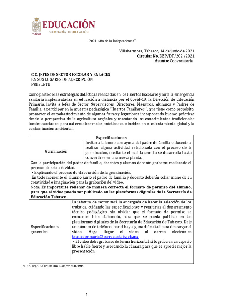 Circular No DEP-DT-202-2021 Huertos Escolares | PDF