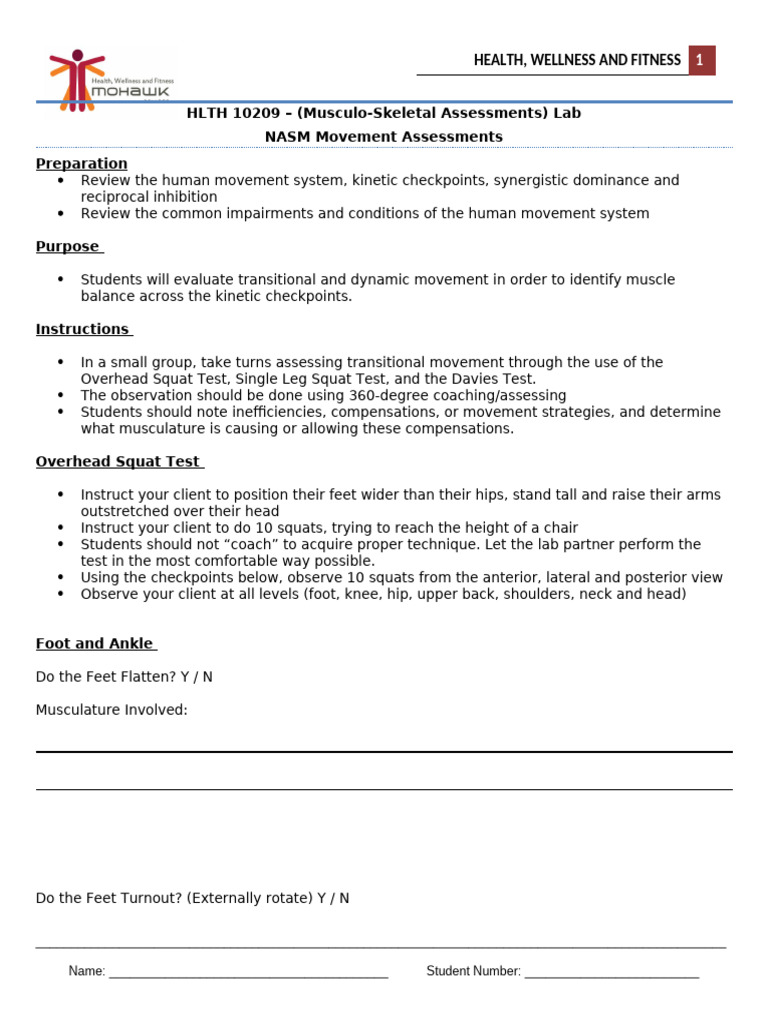Musculo-Skeletal Movement Assessments | PDF | Foot | Anatomical Terms ...