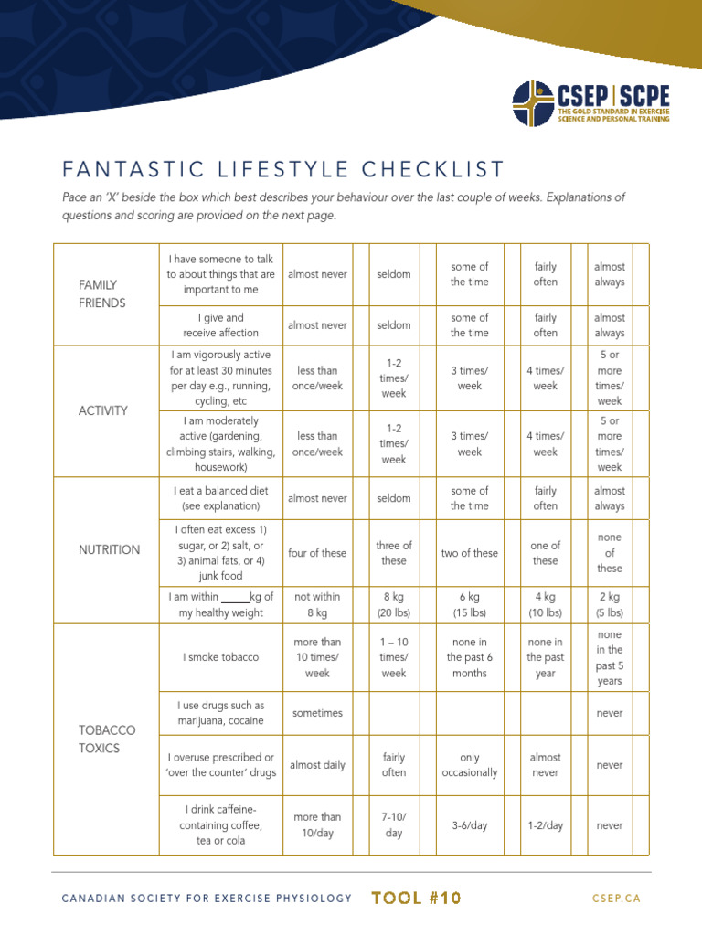 Fantastic Lifestyle Checklist | PDF | Alcoholic Beverages | Drink