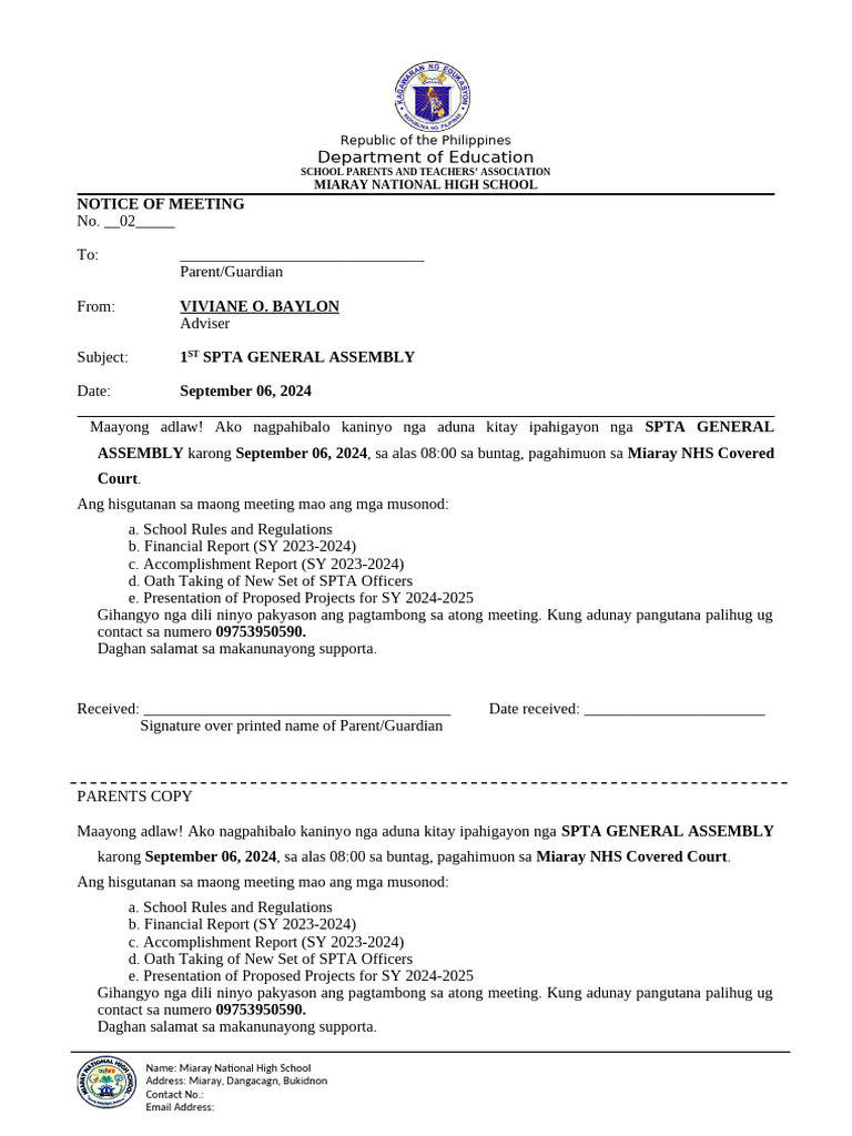 Notice of Meeting GPTA | PDF