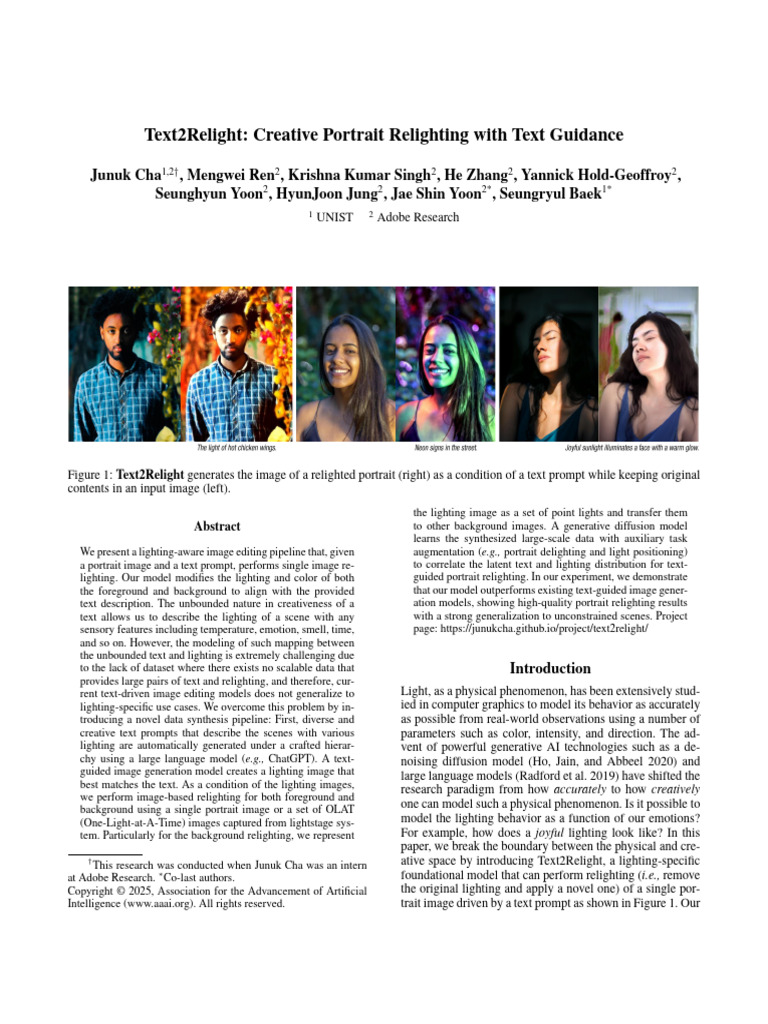 Text2Relight - Creative Portrait Relighting With Text Guidance | PDF | Rendering (Computer ...