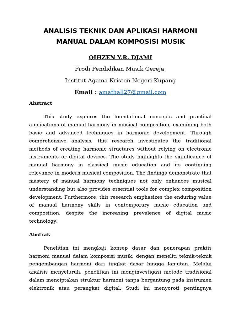 Analisis Teknik Dan Aplikasi Harmoni Manual Dalam Komposisi Musik | PDF