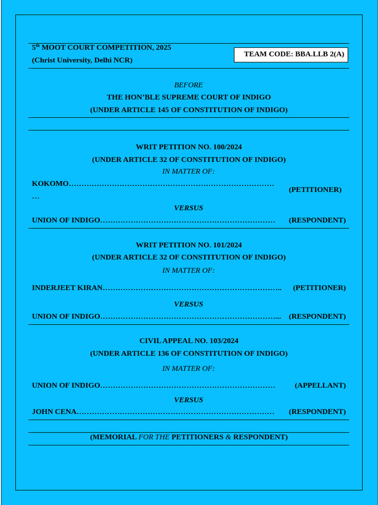 Moot Memorial (Common Format and Draft) | PDF | Appeal | Political Law