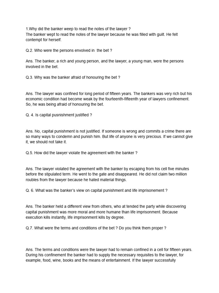 The Bet Questions and Answers | PDF | Punishments | Criminal Justice