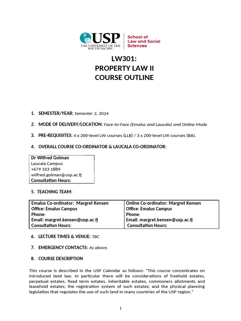 Property Law II Course Outline 2024 | PDF | Plagiarism | Critical Thinking