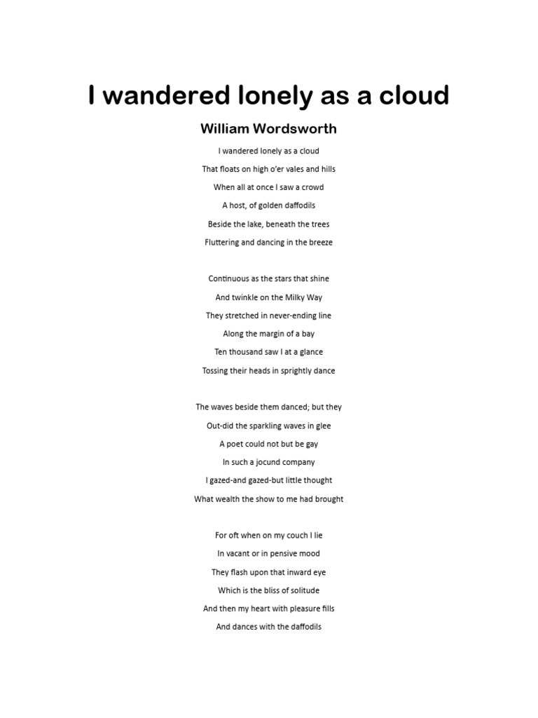 I Wandered Lonely As A Cloud | PDF