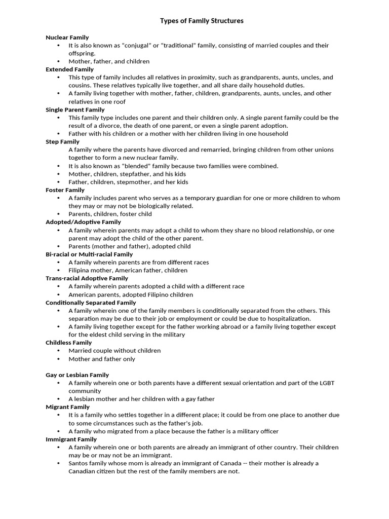 Lesson 4 Types of Family Structures | PDF | Parent | Family