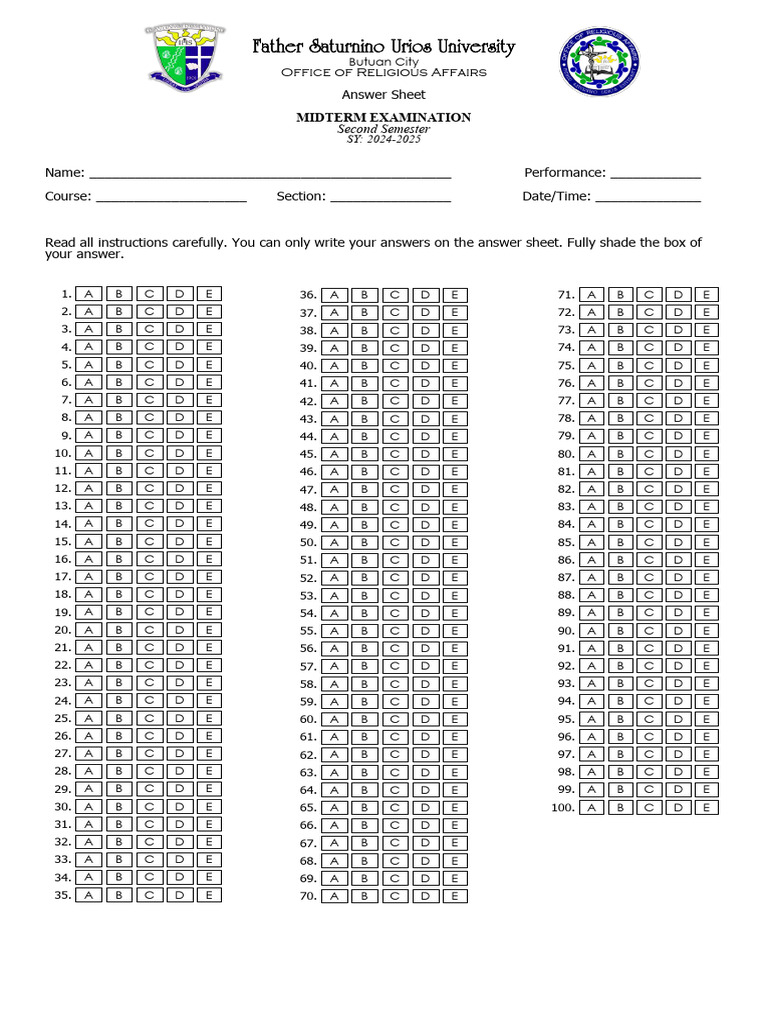 ORA Answer Sheet box style | PDF
