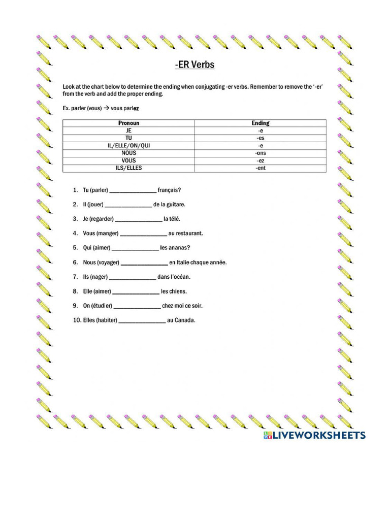 Er Verbs 10 Exercises | PDF