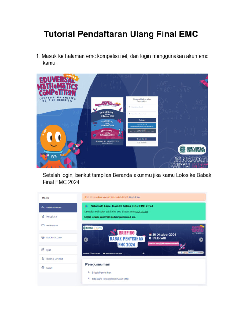 Tutorial Pendaftaran Ulang EMC 2024 | PDF