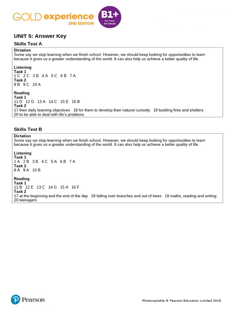 Gold Exp B1P U5 Skills Test AK | PDF