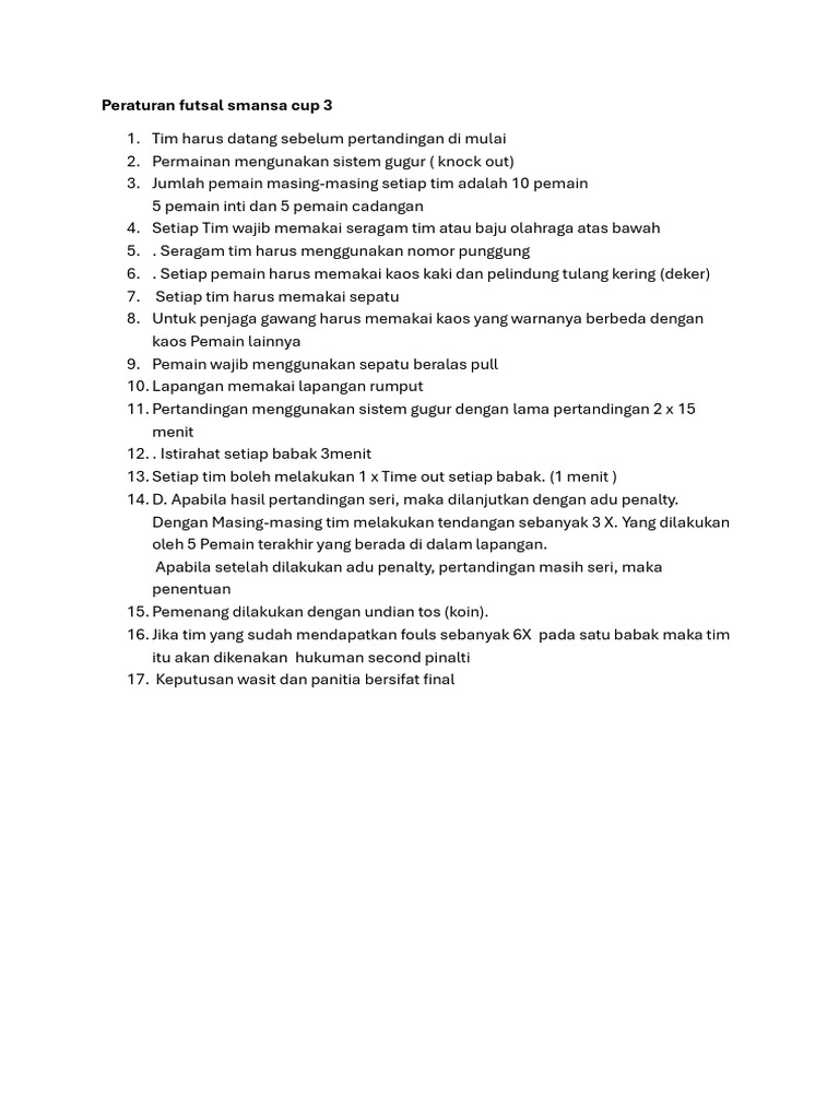 Futsal Smansa Cup | PDF