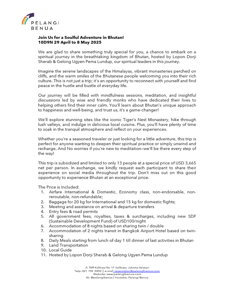 Invitation Bhutan Trip - 2025 | PDF | Bhutan