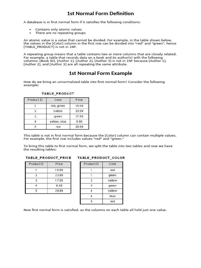 1st Normal Form Definition | PDF