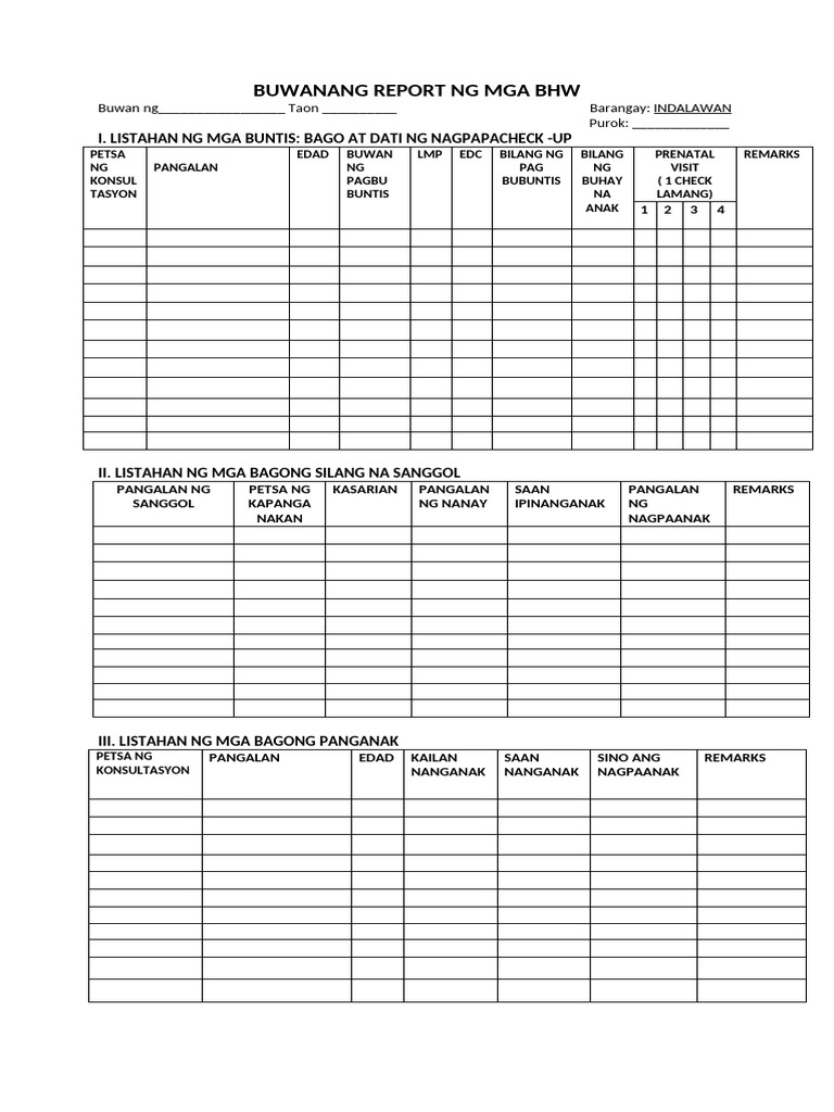 Buwanang Report NG Mga BHW | PDF