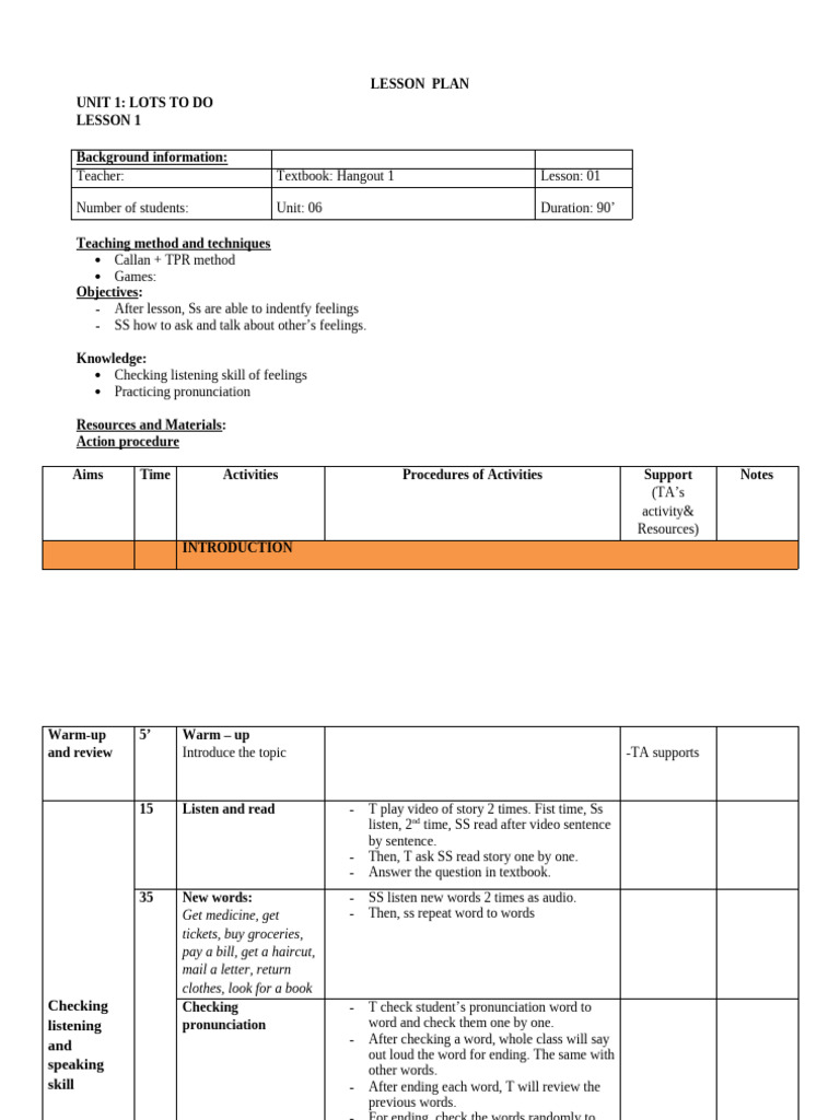 MV3 - Lesson Plan - Unit1 - Lesson 1 | PDF | Learning | Human Communication