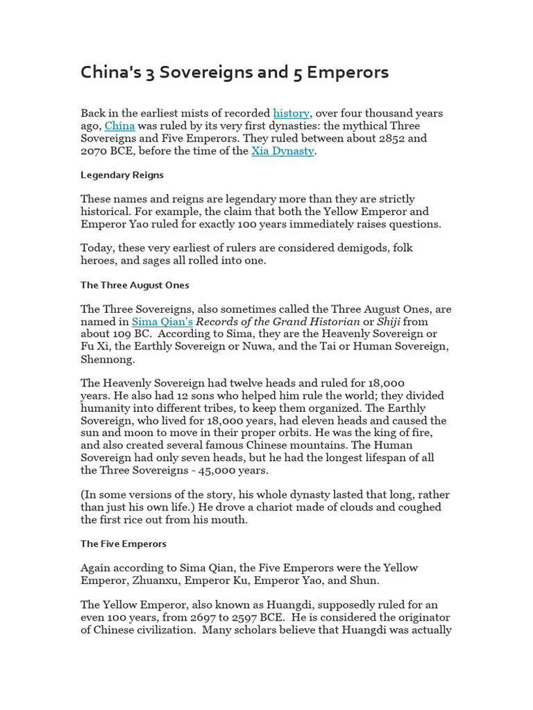 Three Sovereigns and Five Emperors | PDF | China | World Politics