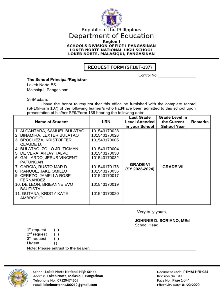 P1mal1-Fr-034 (Request Form (SF-10 - F-137) ) | PDF