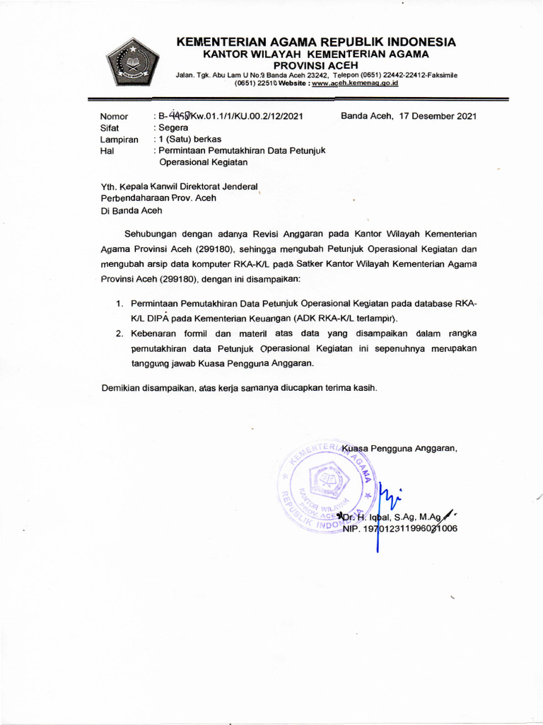 Surat Usulan Pemutakhiran POK | PDF