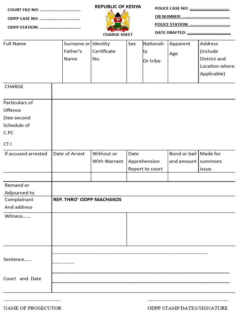 Kenya Police Charge Sheet Template | PDF