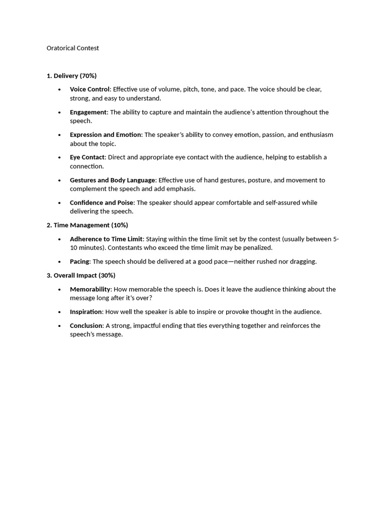 Oratorical and Declamation Contest Guide | PDF | Body Language | Speech