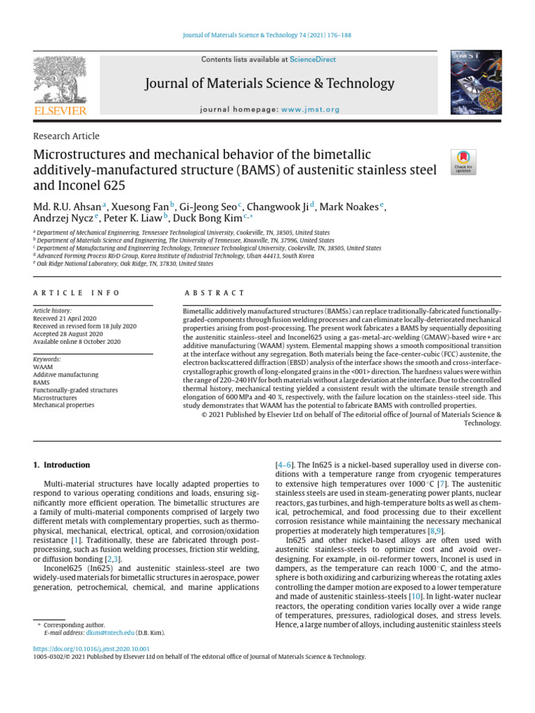 Journal of Materials Science & Technology | PDF | Stainless Steel | Welding