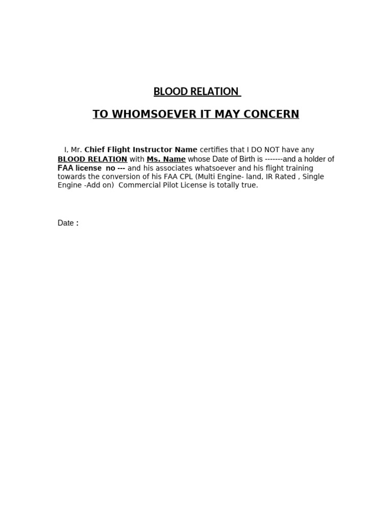 Blood Relation Certification Statement | PDF