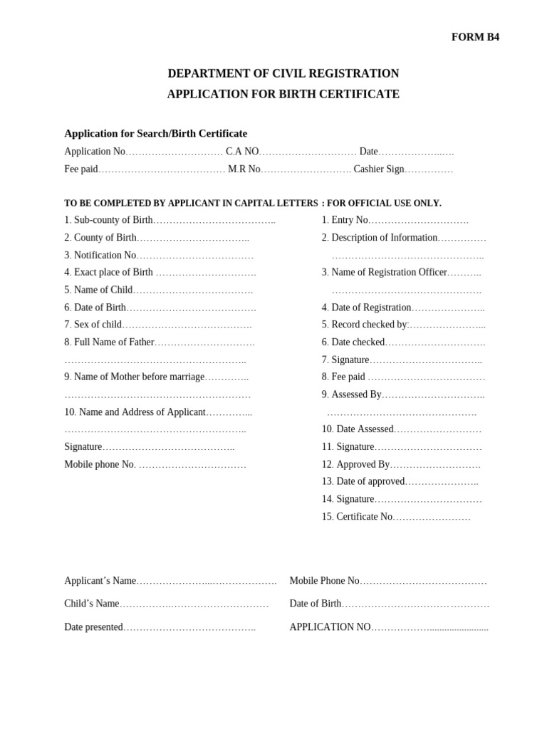 Birth Certificate Application Form B4 | PDF