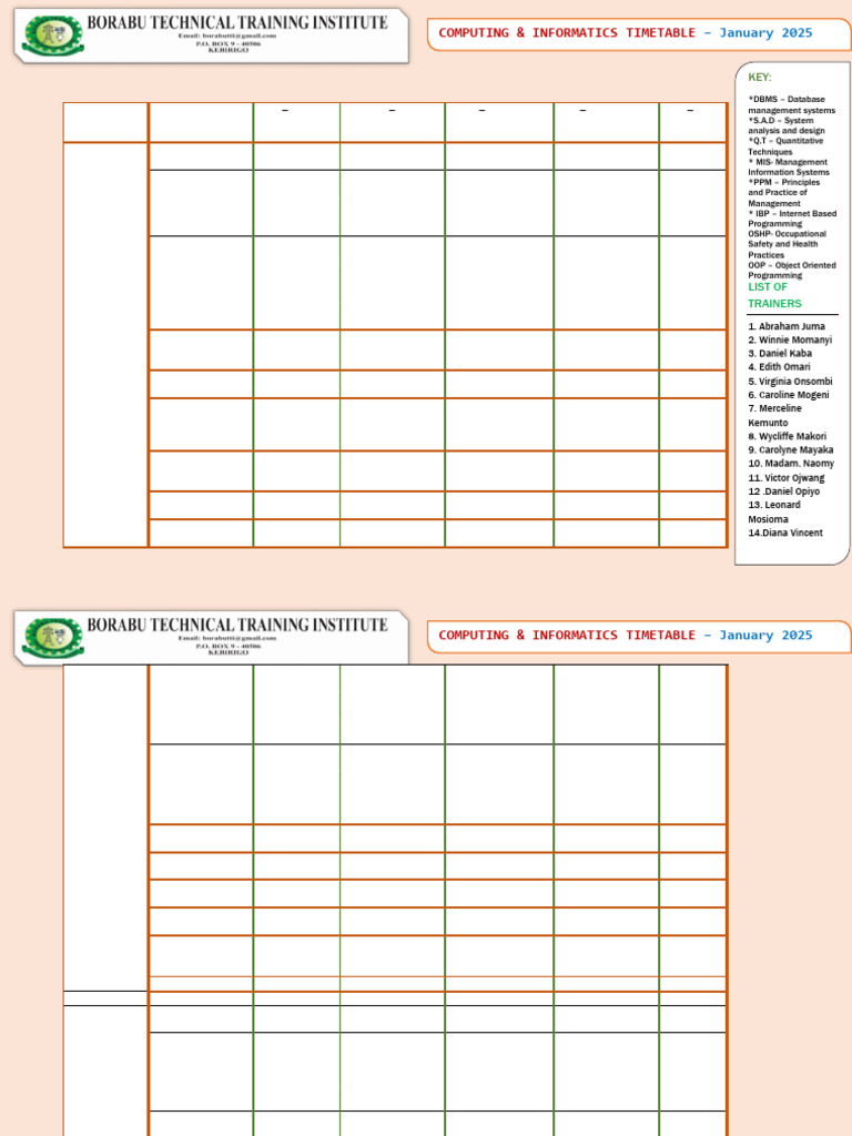 FINAL DRAFT January 2025 Computing and Informatics Timetable | PDF | Computing | Information ...