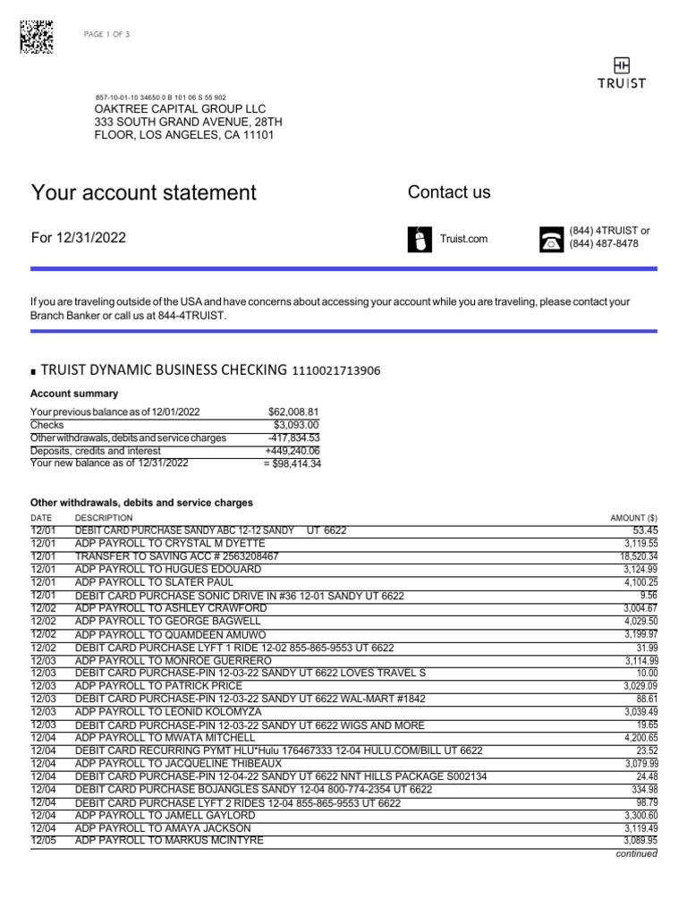 Truist Statement 2022 | PDF | Credit Card | Debits And Credits