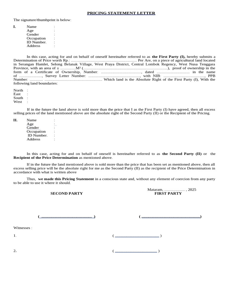 Pricing Statement Letter | PDF