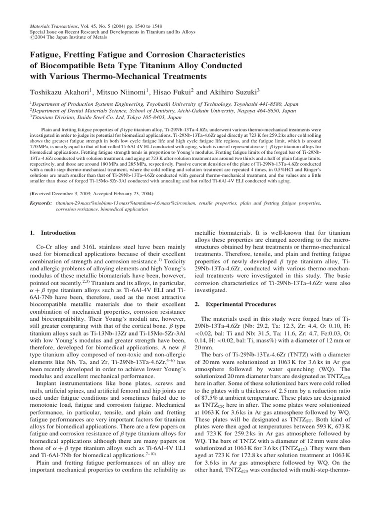 Fatigue, Fretting Fatigue and Corrosion Characteristics of ...