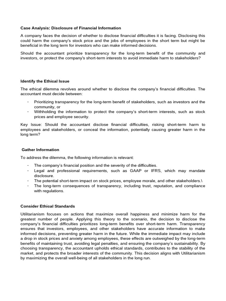Case Analysis | PDF | Utilitarianism | Morality
