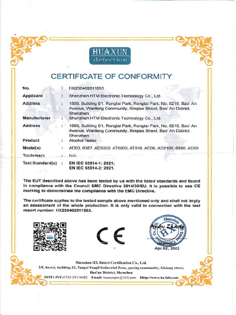 Certificate of Conformity for Electronics | PDF