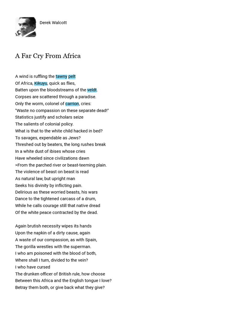 A Far Cry From Africa by Derek Walcott - Famous Poems, Famous Poets ...