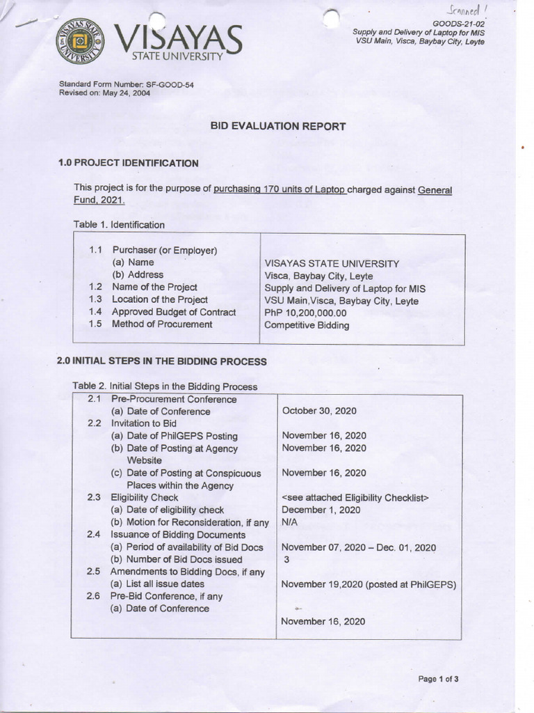 Bid Evaluation Report | PDF