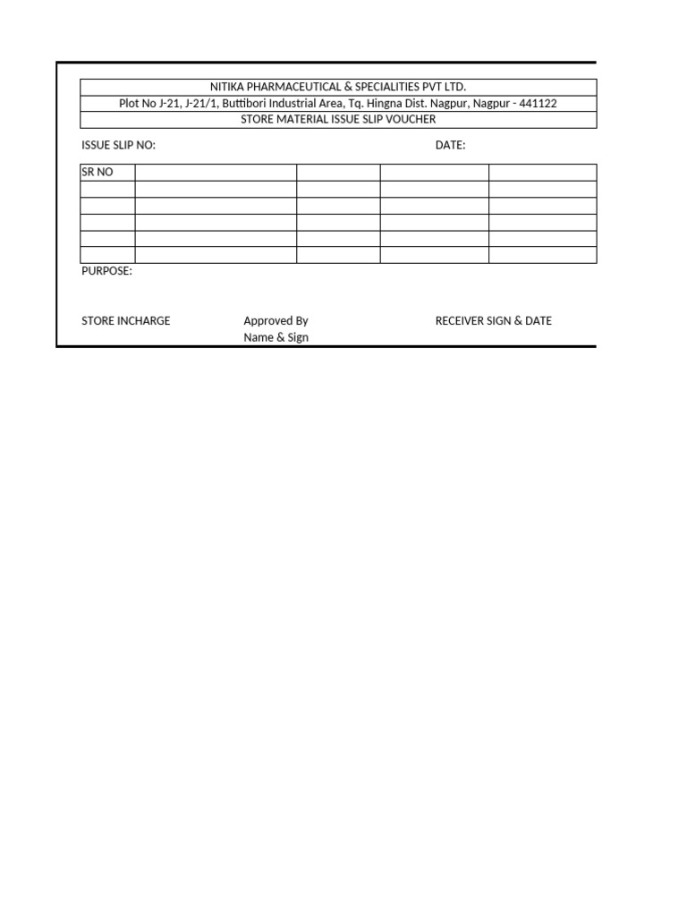 Material Issue Slip Voucher Template | PDF