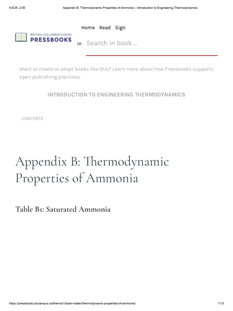 Appendix B - Thermodynamic Properties of Ammonia - Introduction To Engineering Thermodynamics ...