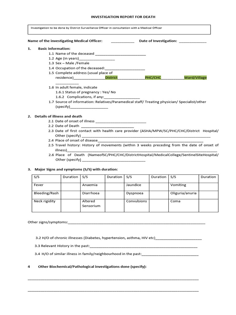 Death Investigation Report Template | PDF | Health Sciences | Health Care