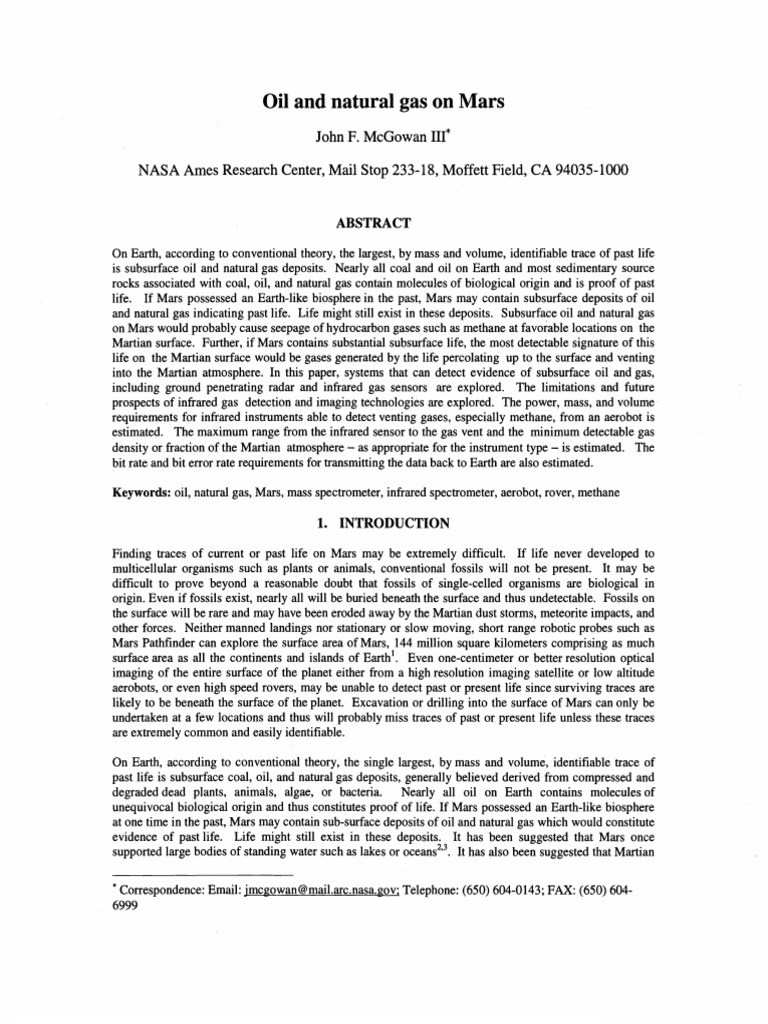 Oil and natural gas on Mars | PDF | Mars | Life On Mars