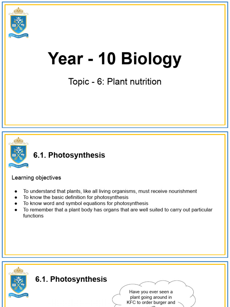 Year - 10 Biology - Plant Nutrition | PDF | Photosynthesis | Fertilizer