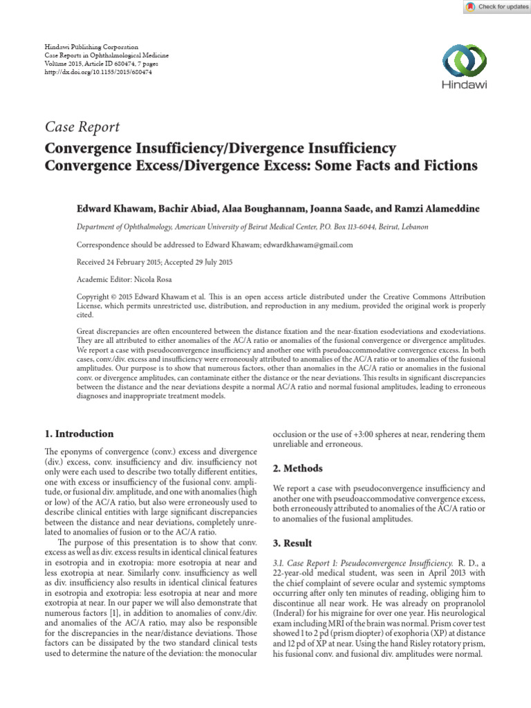 Case Reports in Ophthalmological Medicine - 2015 - Khawam - Convergence ...