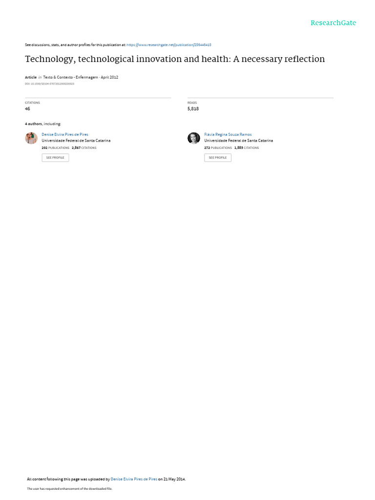 Technology Technological Innovation and Health A Necessary Reflection | PDF | Science | Innovation