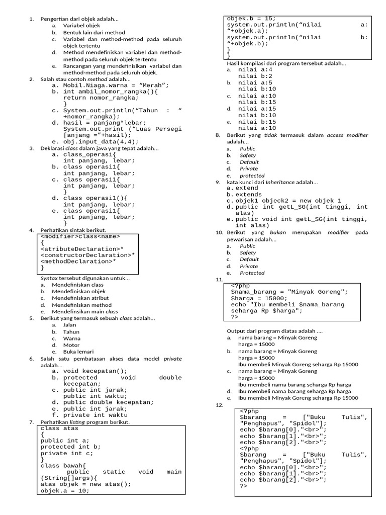 Kuis Pemrograman Java dan SQL | PDF