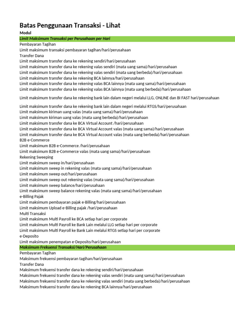 Limit Transaksi BCA | PDF