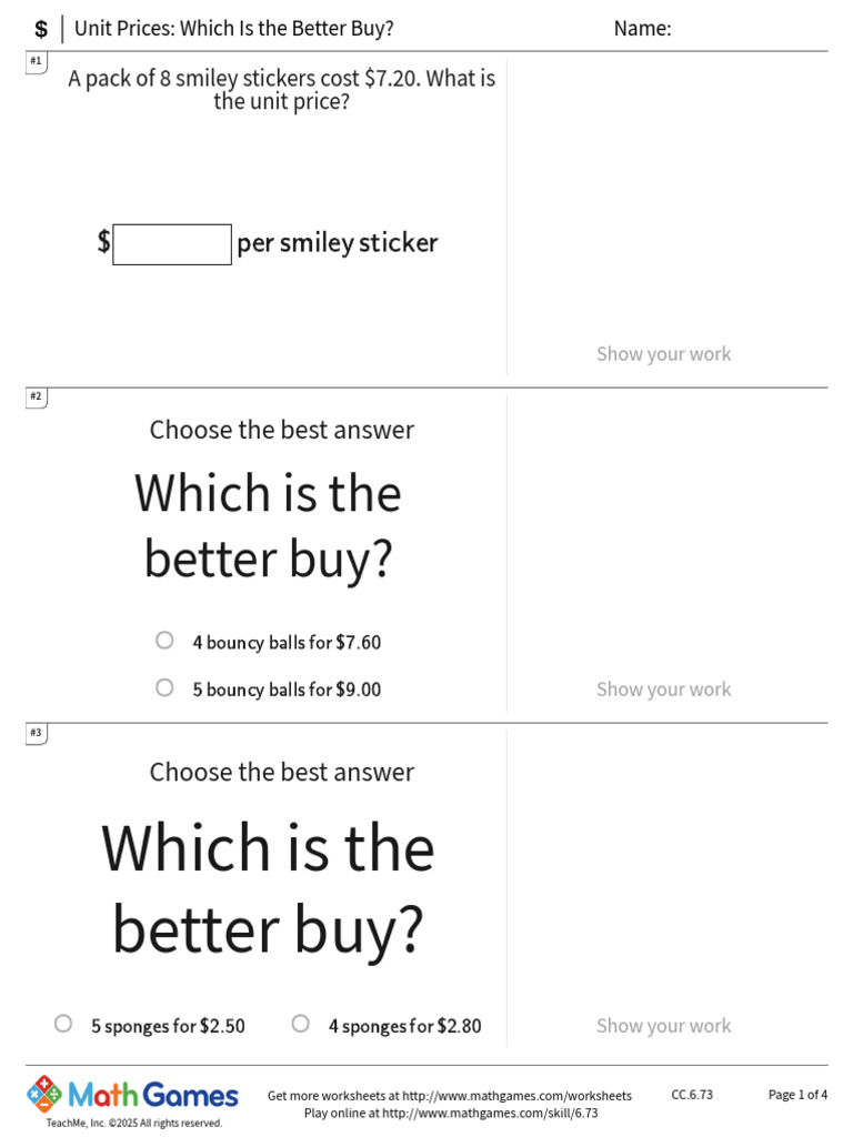 Better Buy Worksheet 3 | PDF