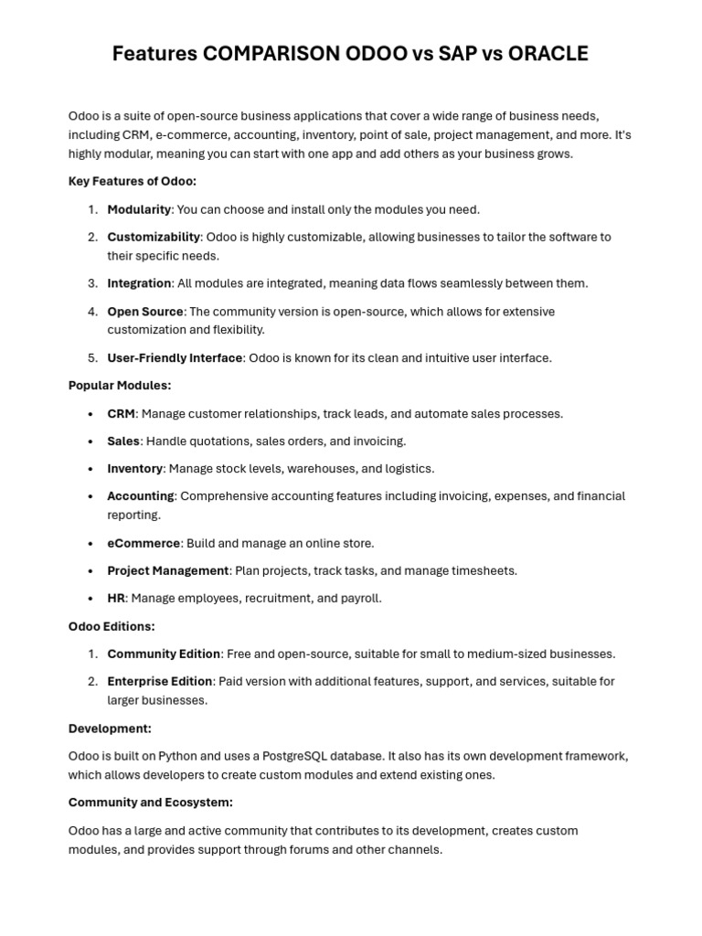 Odoo, SAP, and Oracle ERP Comparison | PDF | Customer Relationship ...