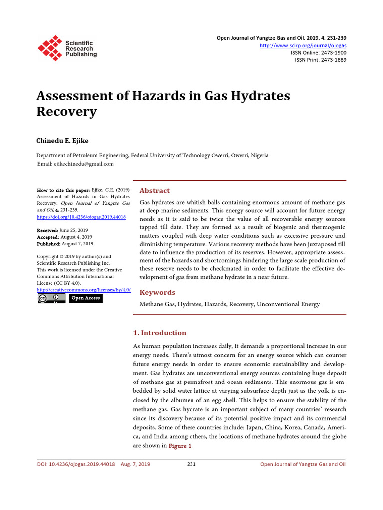 Assessment of Hazards in Gas Hydrates Recovery | PDF | Blowout (Well ...