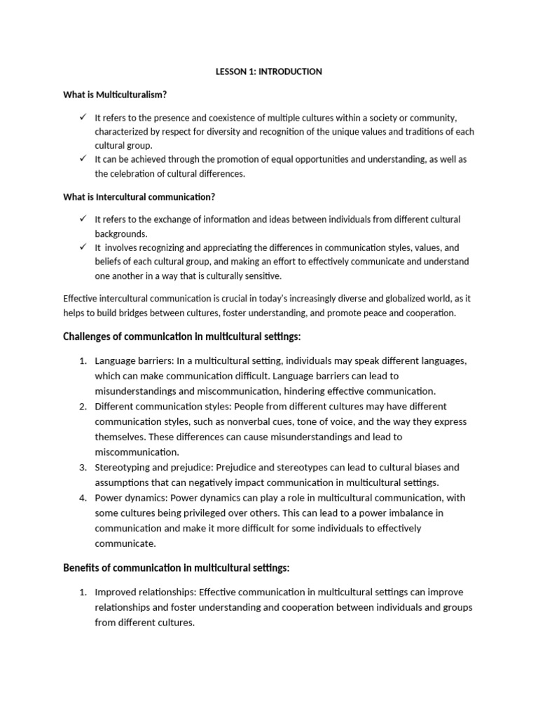 Lesson 1 - What Is Multiculturalism | PDF | Cross Cultural ...